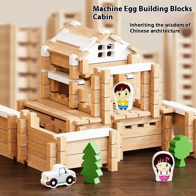 Mortise & Tenon Wooden Puzzle Blocks DIY Hut Building Set, Handmade ...