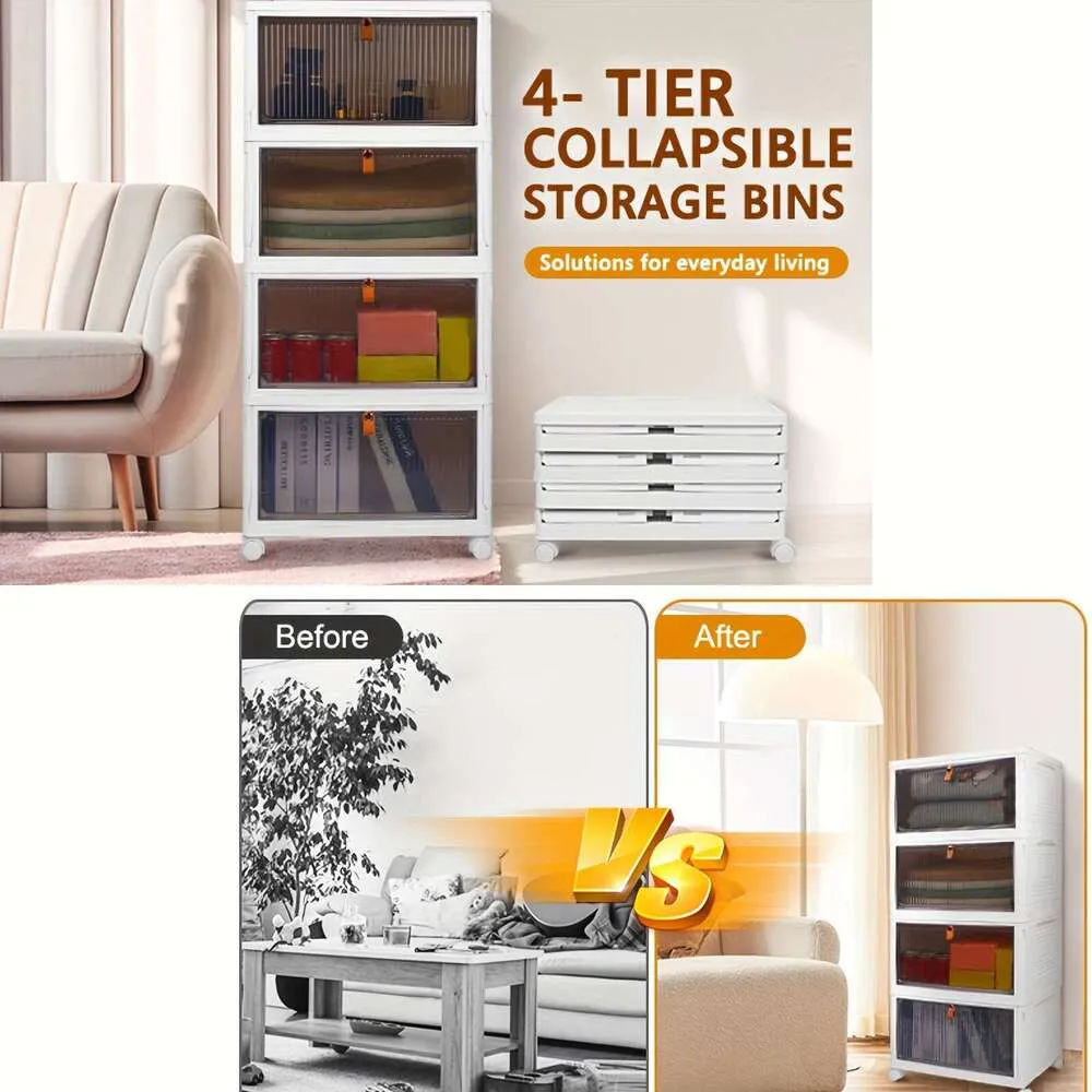 Space Saving Foldable Plastic Officeworks Storage Boxes With 4 Layer ...