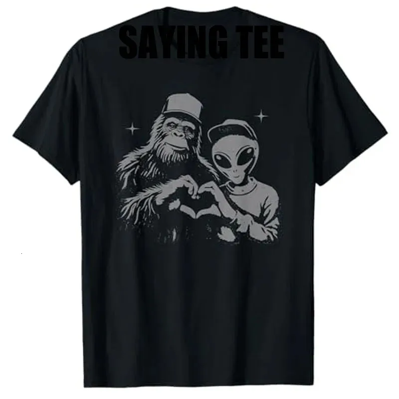 Wholesale Men's Bigfoot And Alien Sasquatch Love Hand Sign Swag T Shirt ...