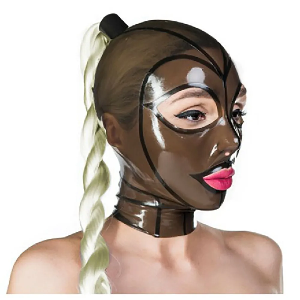 Brown Translucent Ponytail Latex Mask With Rubber Hood And Ponytail ...