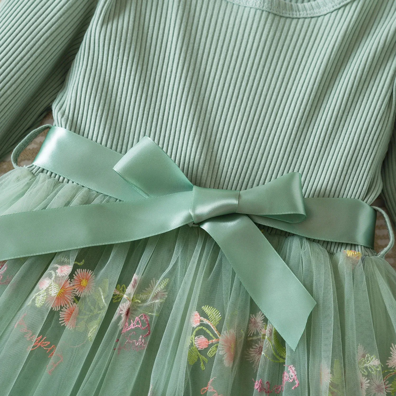 Kids Autumn Long Sleeve Floral Mesh Dresses for Girls 1-5Y Casual Party ...