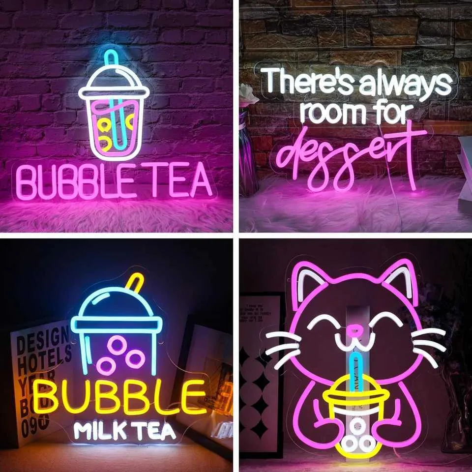 Bubble Tea Neon Sign Dimmable RGB Acrylic LED Light for Drink Shop Wall ...