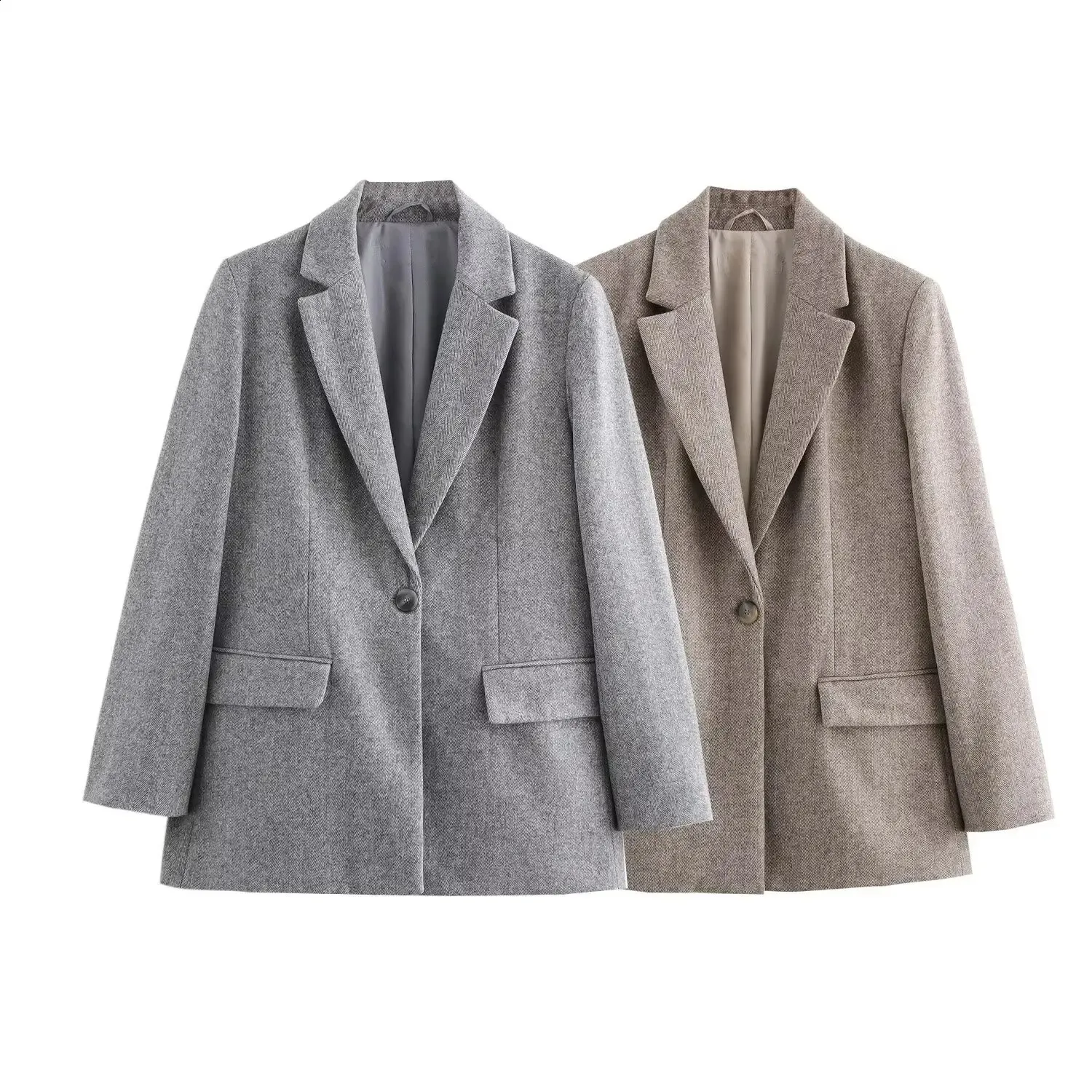 Wool Blend Blazer Jacket for Women Casual Hooded Cotton Coat with Flip ...
