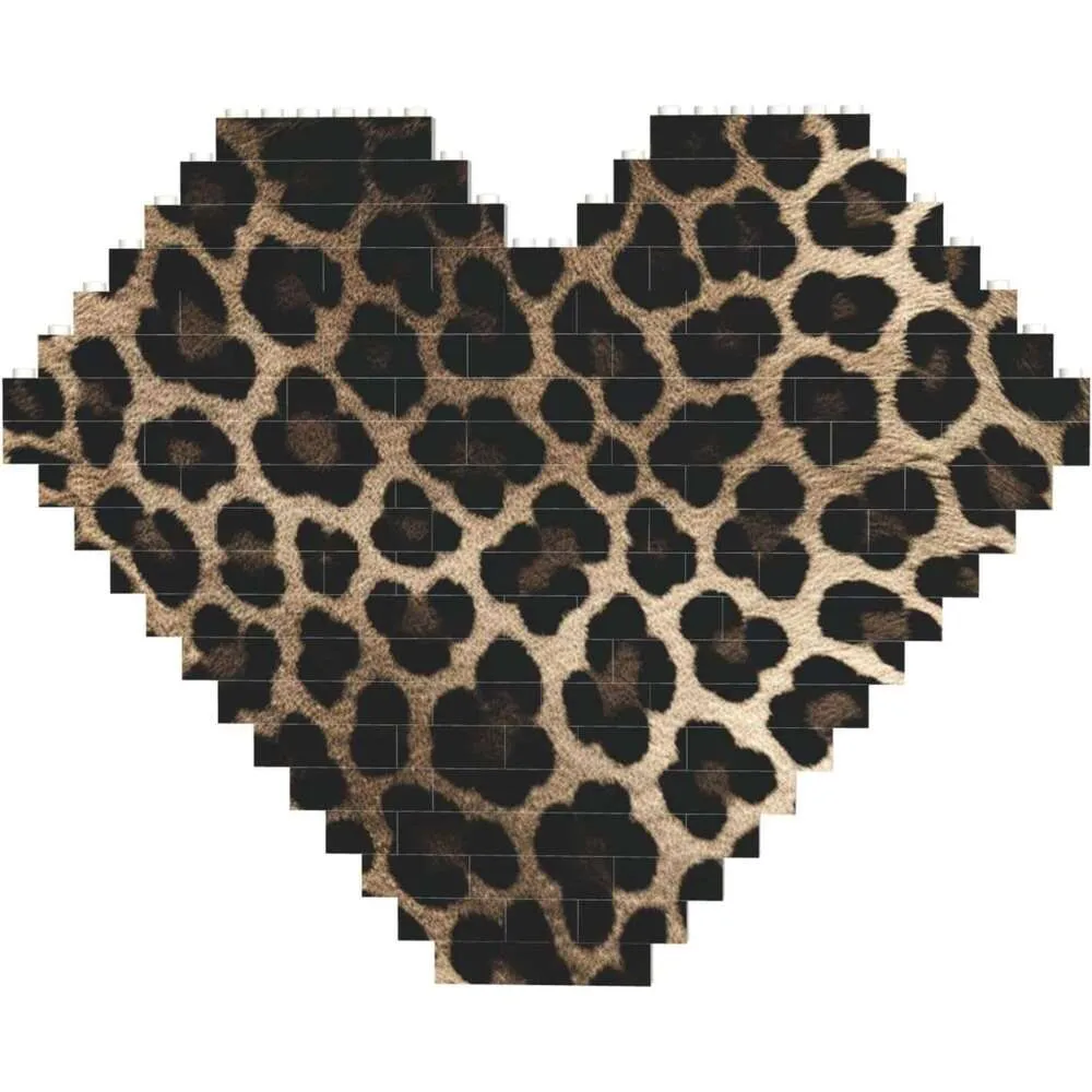 Personalized Black Leopard Heart Shaped Block Heart Puzzle DIY Romantic ...