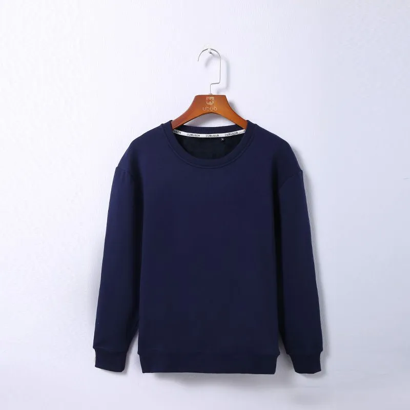 Thickened Fleece Sweatshirt in Solid Color Silver Fox Fleece with Round ...