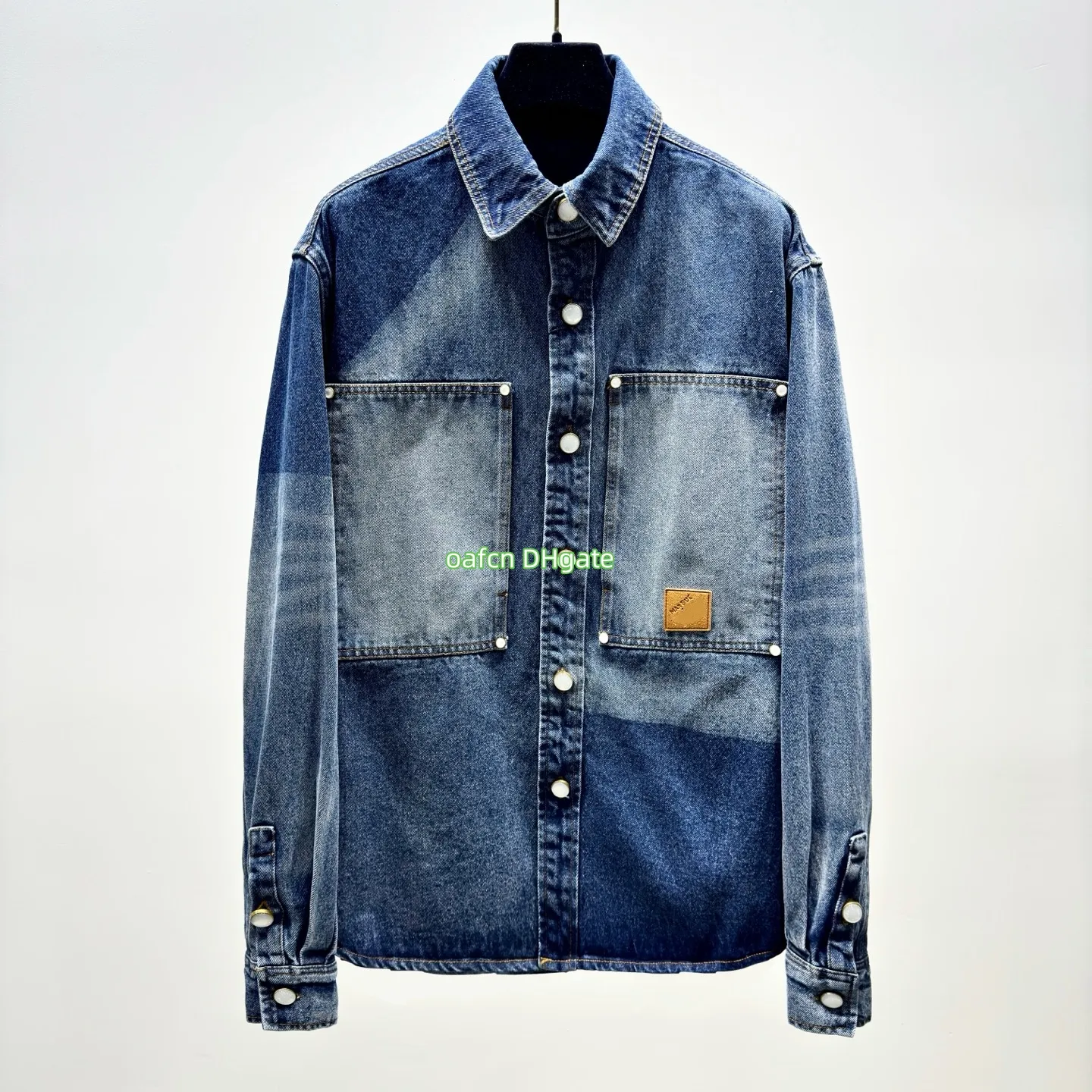 Premium Men's Denim Long Sleeve Shirt - Pearl Button Design, Sun Fading ...