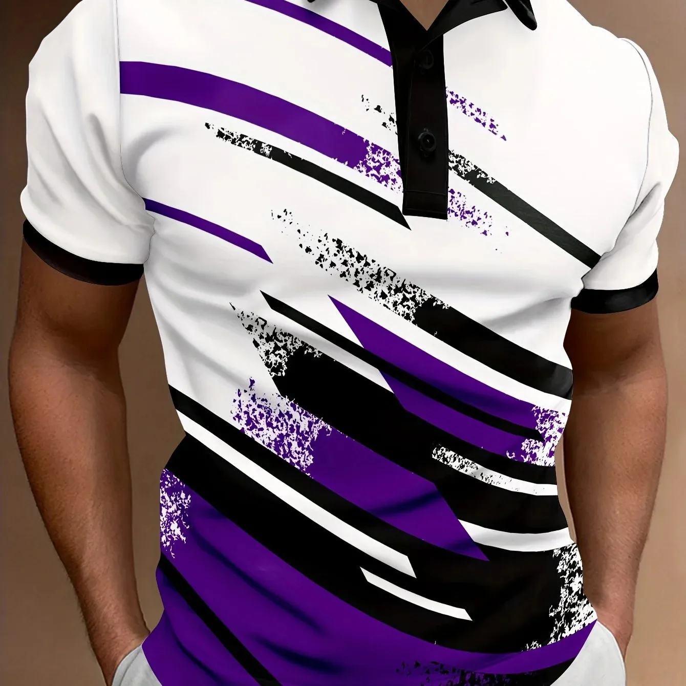 Men's Short Sleeve Polo Shirt Classic Cut Geometric Stripe Pattern ...