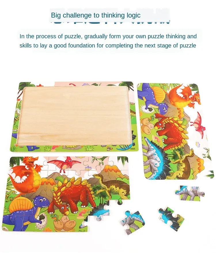 Wooden Jigsaw Puzzle for Kids, Cartoon Animal Vehicle Puzzles, Baby ...