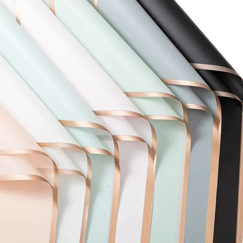 pack Golden Border Flower Wrapping Papers Gold Line Bouquet Half ...