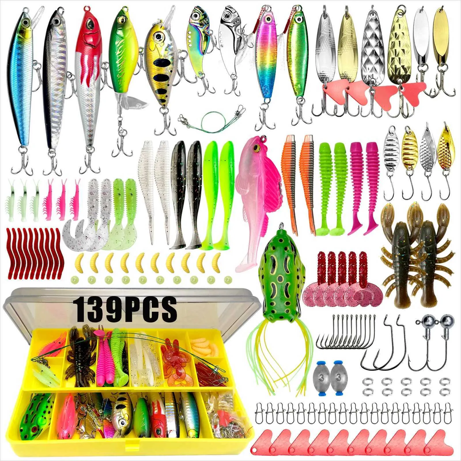 26/30/258/138/Fishing Lures Set Soft Hard Baits Metal Jig Spoon Gear ...