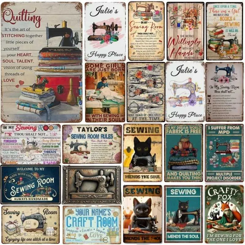 Vintage Metal Tin Poster Sewing Room Metal Tin Signs Posters Plate ...