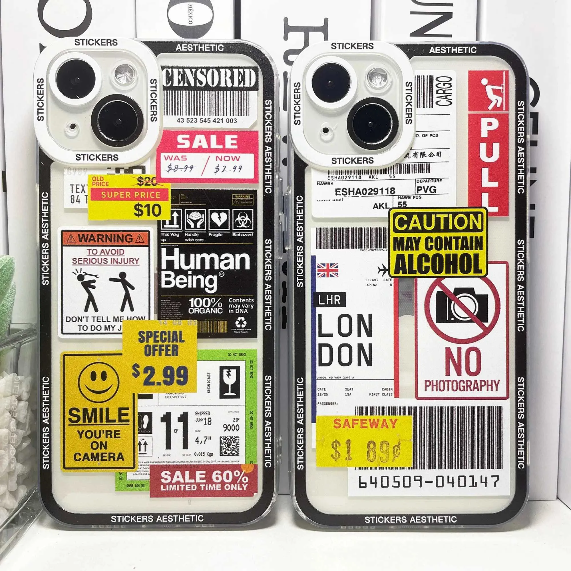 Mix Labels Collage Stickers IPhone Case Clear Soft Cover For IPhone 15 ...