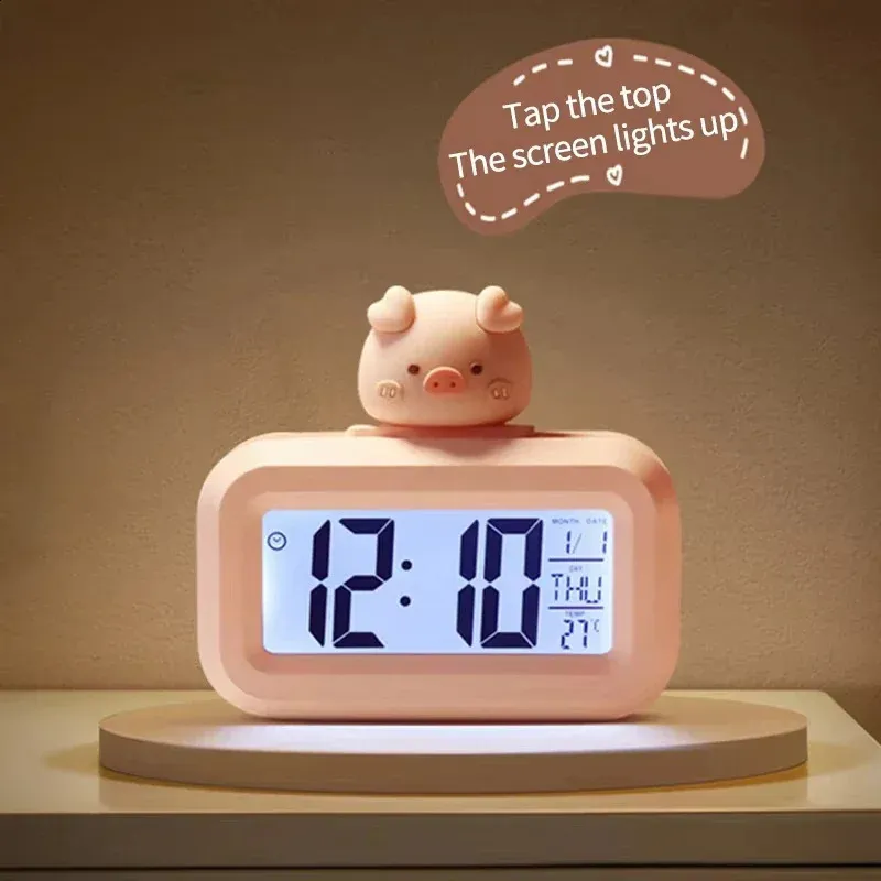 Kawaii Rome LED Kawaii Digital Clock With Cartoon Pig Alarm And Night ...