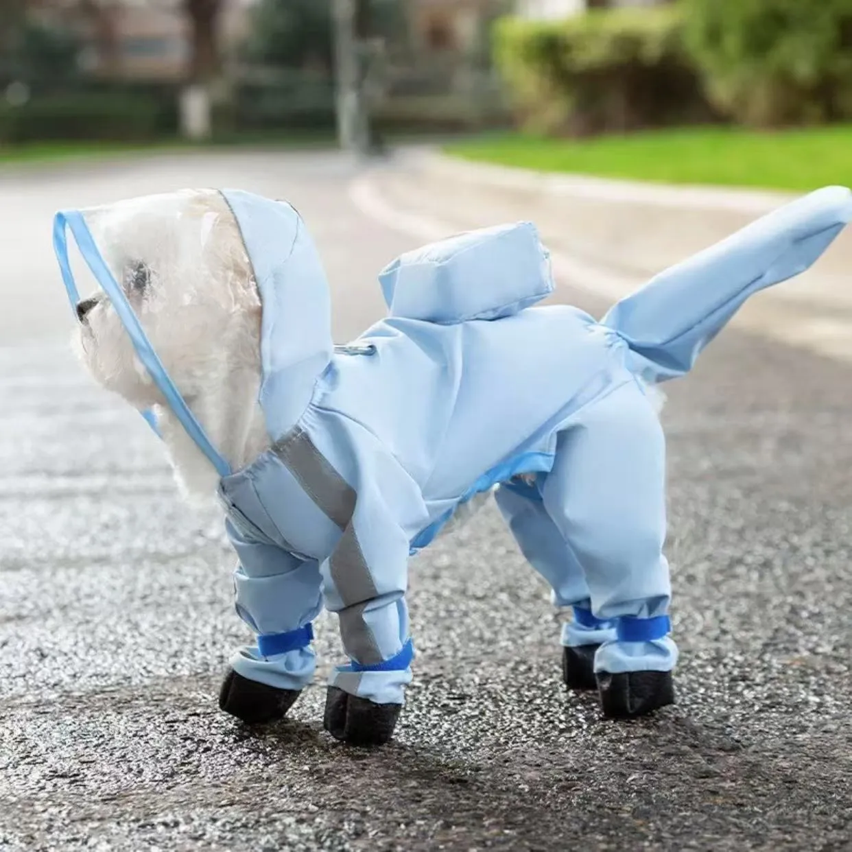 Dog raincoat with full leg and tail coverage, waterproof faux leather ...