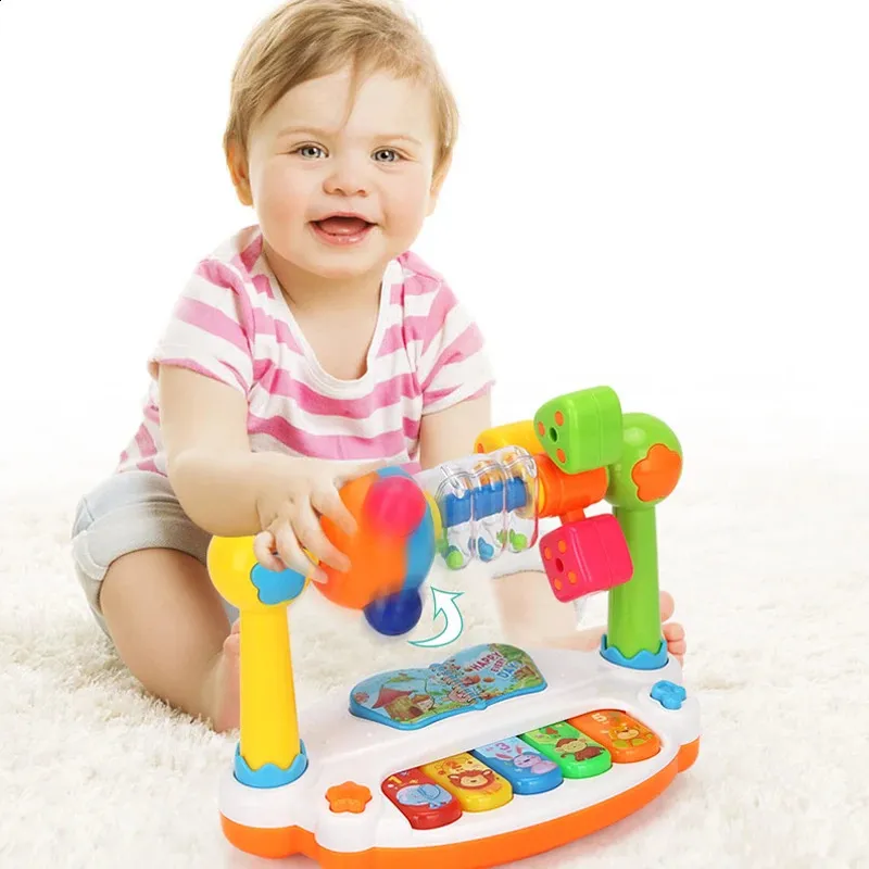 Baby Montessori Piano Toy: Rotating Music Keyboard with Light & Sound ...