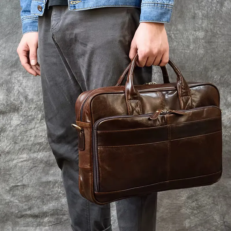 Large Genuine Leather Briefcase for Men Travel Business Laptop Shoulder ...