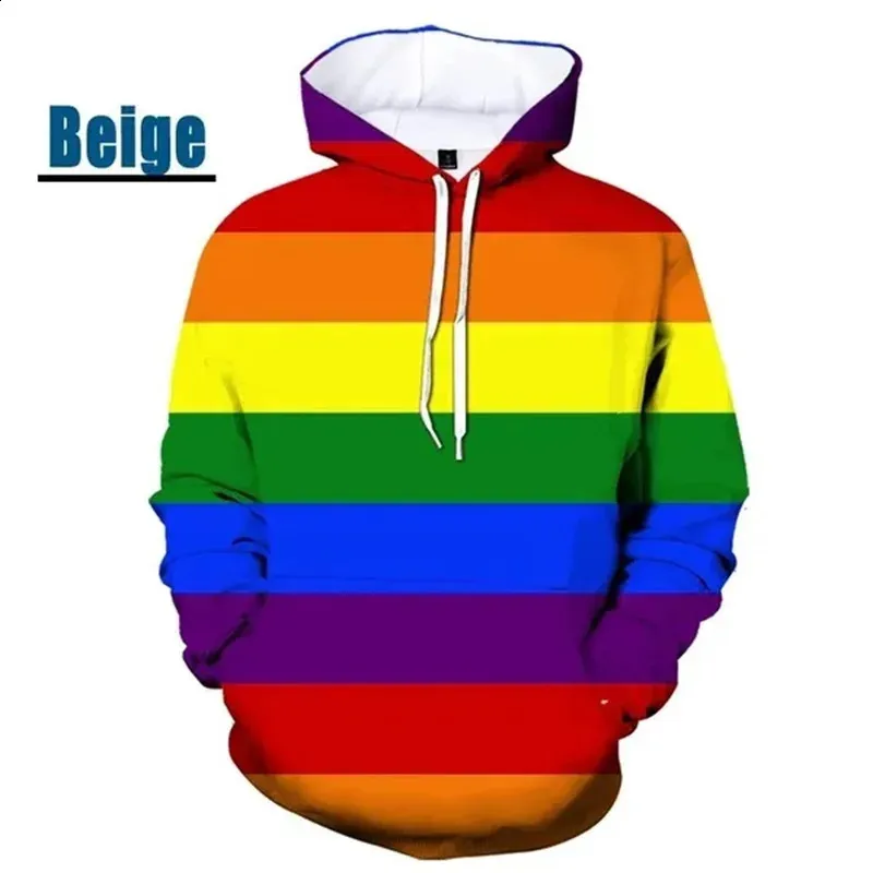 3D Printed Rainbow Pattern Graphic Hoodies For Men Casual Colorful Love ...