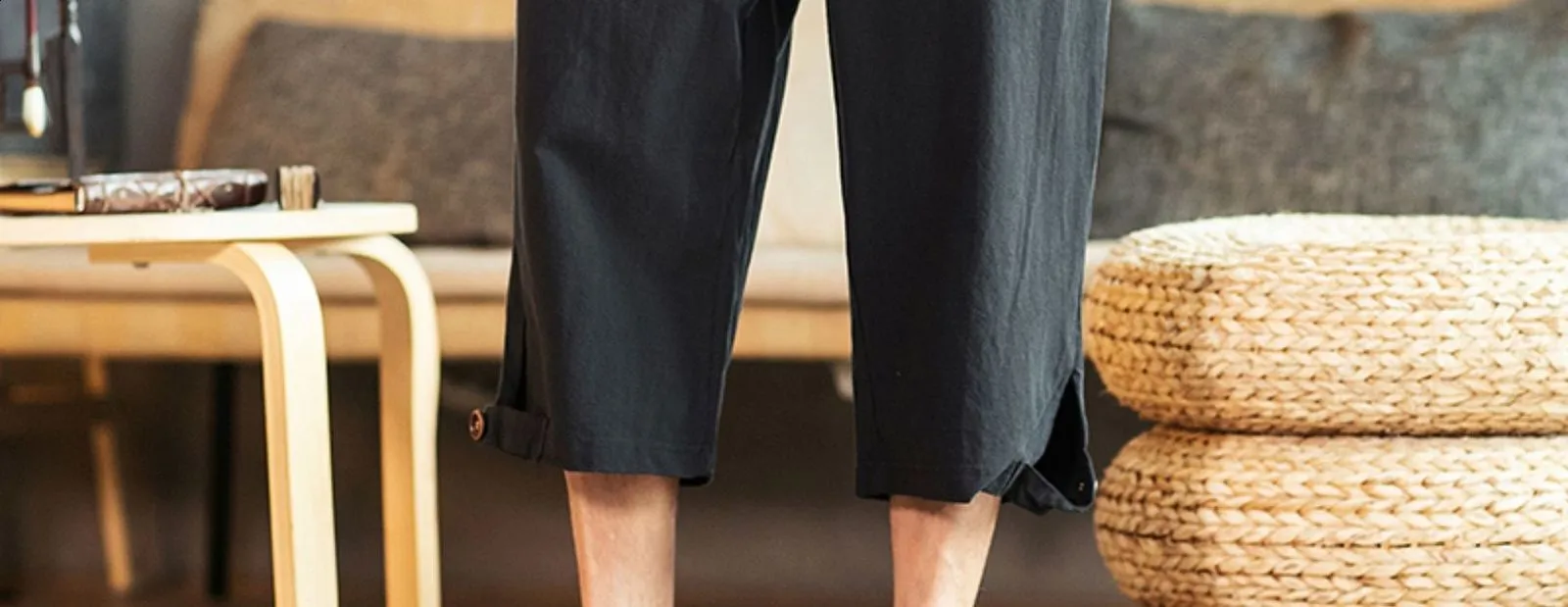 Summer Harem Pants Men's Short Jogger Chinese Style Calf Length Casual ...