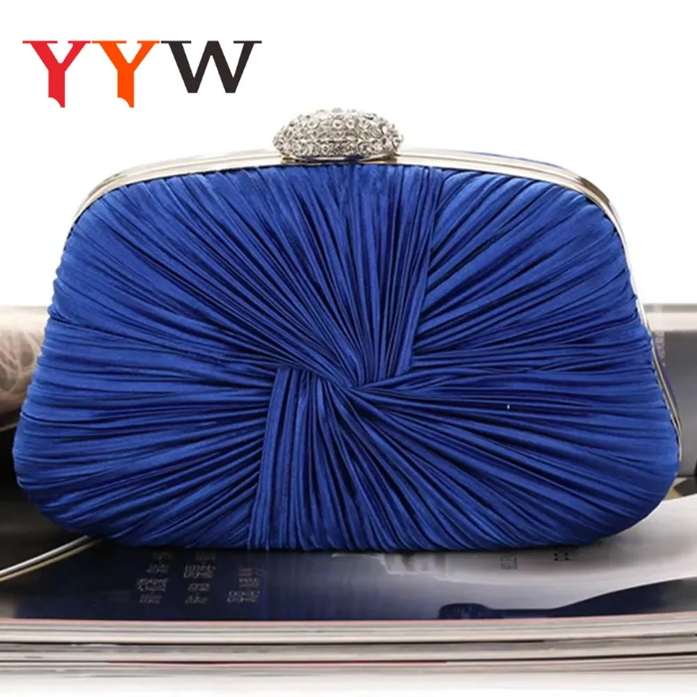 Royal Blue Pleated Clutch Bag With Chain Rhinestone Hasp Evening Bridal ...