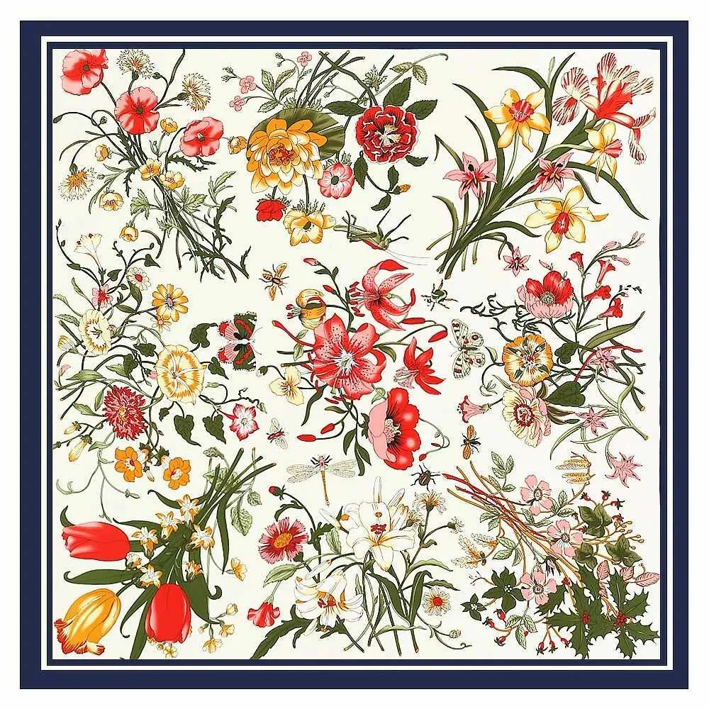 Silk Square Scarf 130cm Elegant Floral Twill Scarf, Ladies Square Silk ...