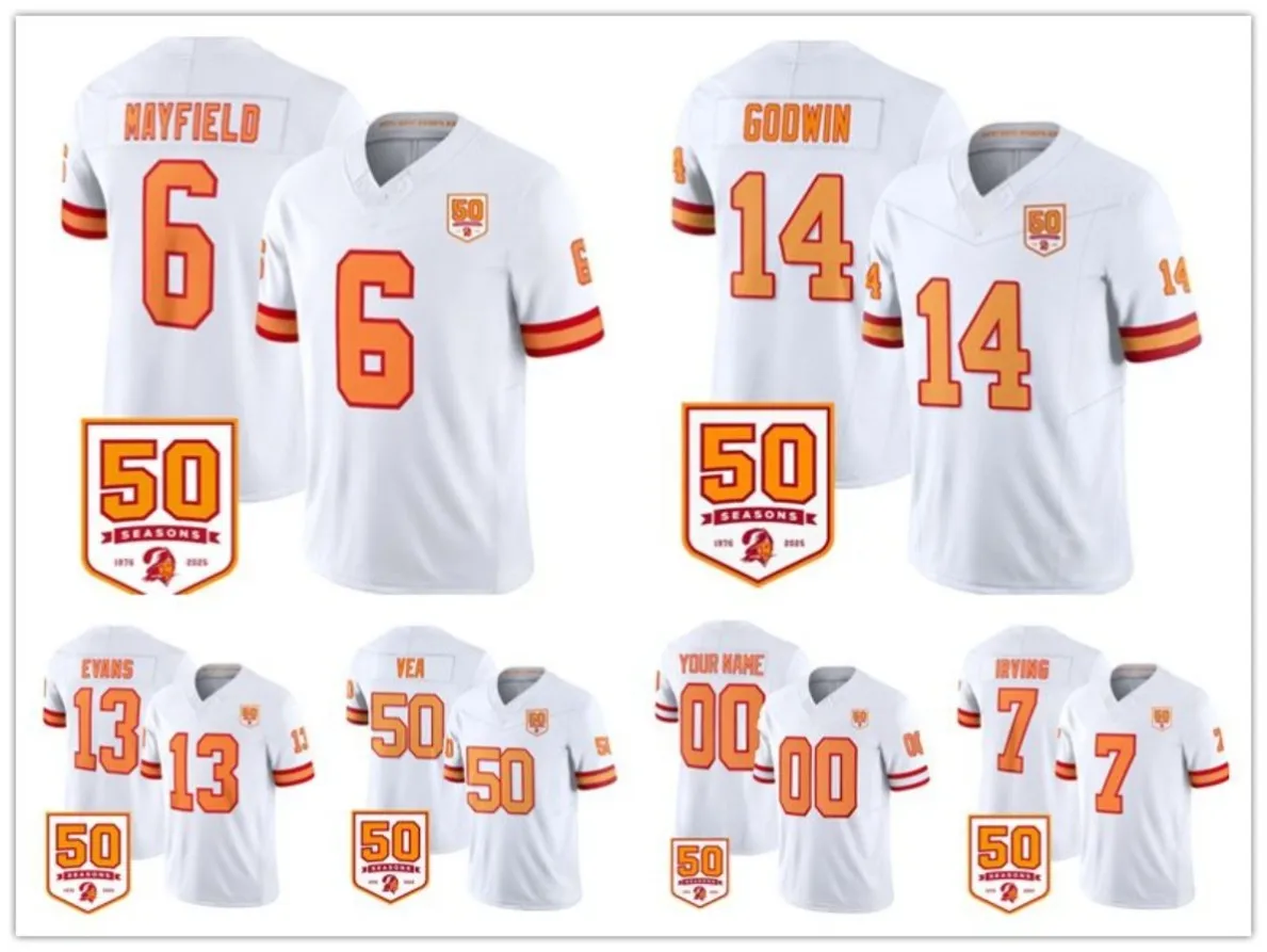 Buccaneercity 50th Anniversary Patch Football Jersey: 50 Vita Vea, 13 Mike E, 14 Chris Godwin, 6 ...