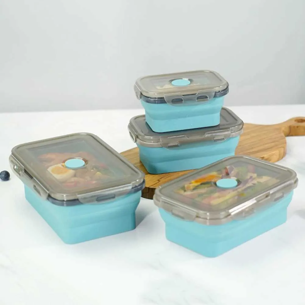Silicone Foldable Lunch Box Microwave Oven Bento Lunchbox Kitchen Home ...