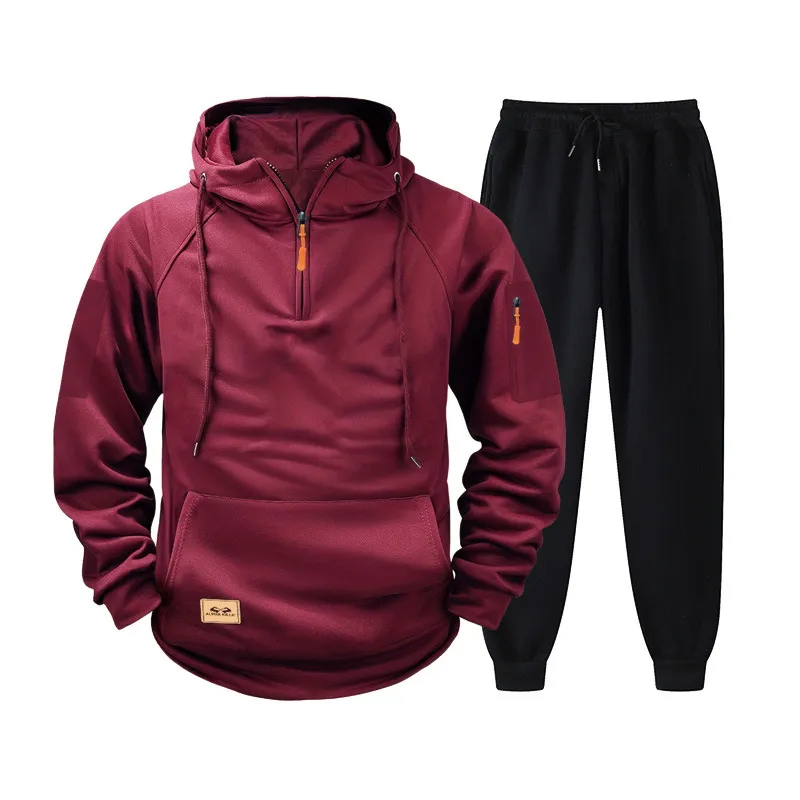 Mens Sweatshirt Tracksuit Two-Piece Set with Hooded Zipper Sweatshirt ...