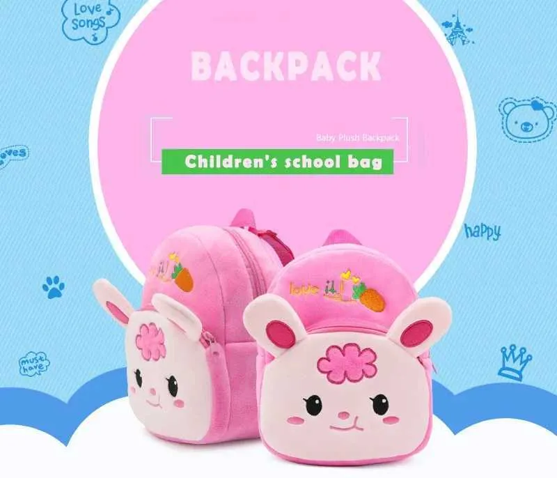 Kids Mini Plush School Backpack Medium 9 in 23 cm Zipper Closure ...