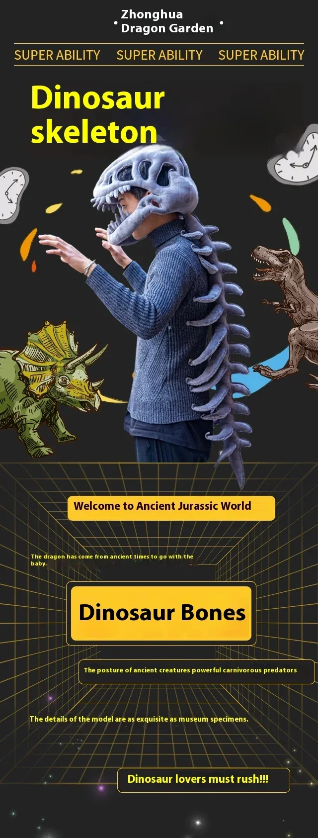 Cartoon Dinosaur Skeleton Cosplay Mask: Cute Kawaii Wearable Costume ...