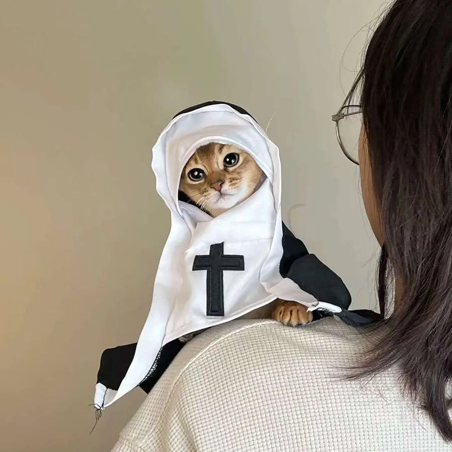 Pet Halloween Costume Hoodie Gothic Nun Outfit For Cats & Dogs British ...