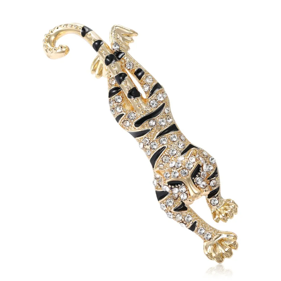 Gold Tone Rhinestone Encrusted Tiger Brooches With... From ...