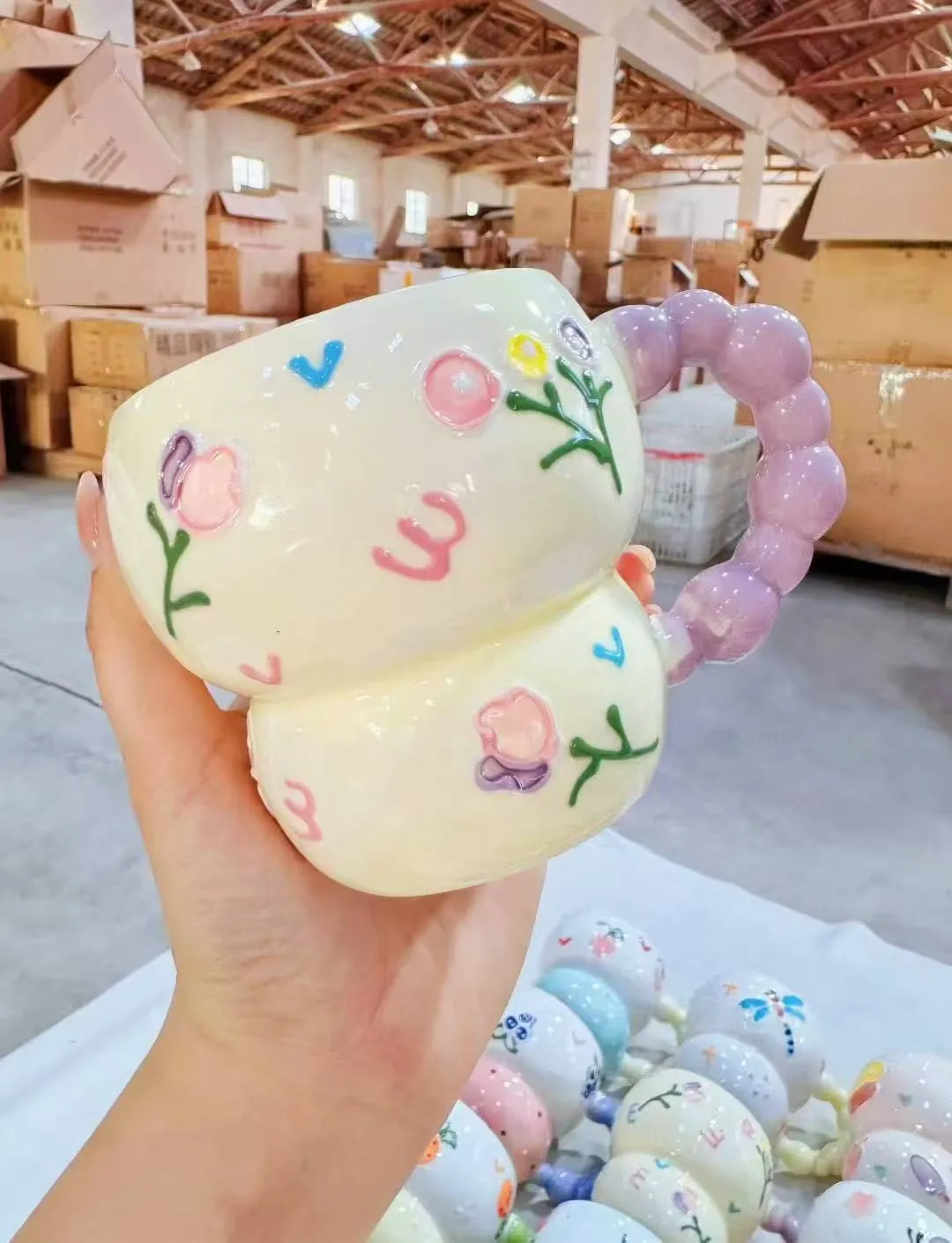 Relief Gourd Cup Glass Beverage Holder with Hand Drawn Design and ...