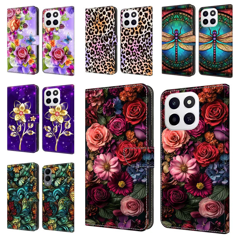 Flower Rose flip case phone with Butterfly Cat Holder, ID Card Slot ...