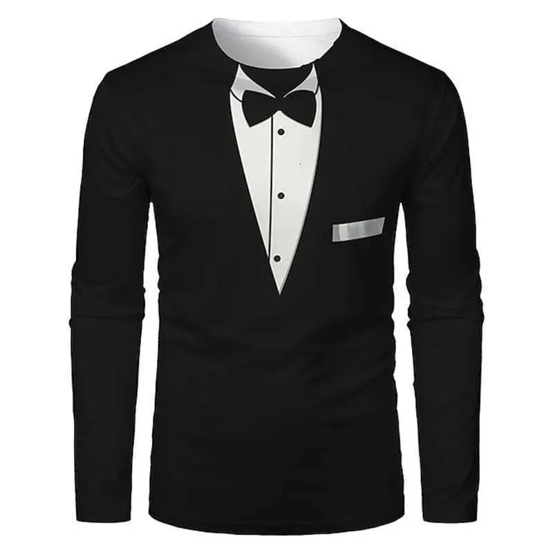 3D Printed Realistic Suit Tuxedo Pattern T Shirts Men Long Sleeve ...