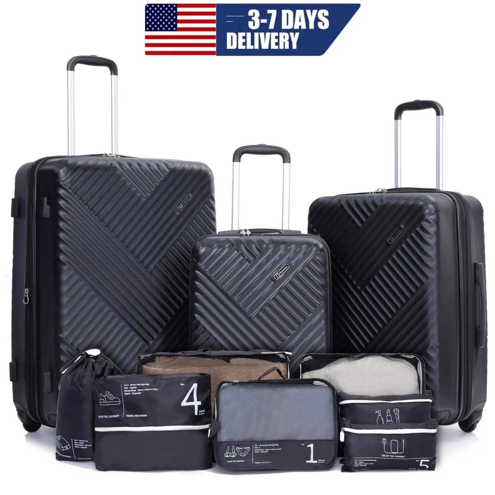 Luggage Set With Double Spinner Wheels Suitcase Set PC Hard Case With ...