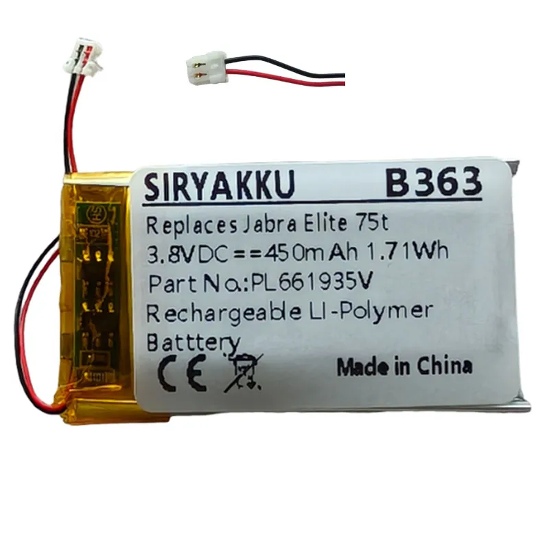 3.8V 450mAh Li Polymer Battery For Jabra Elite 65t Or 75t Headset ...