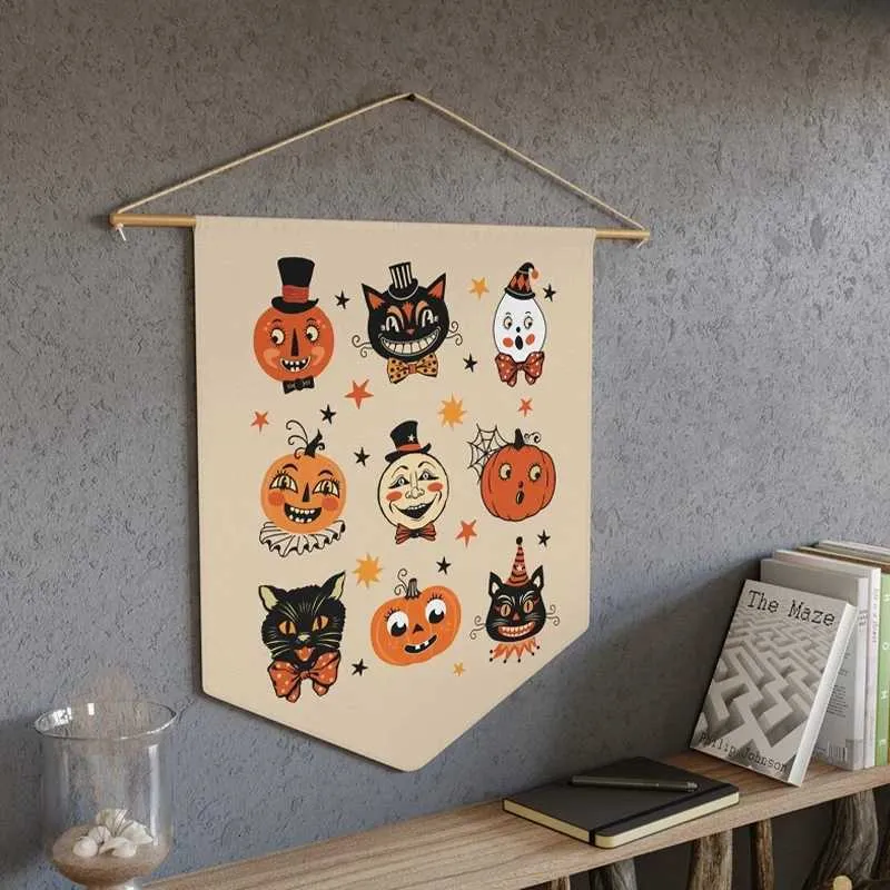 Vintage Halloween Black Cat Pennant Banner Spooky Primitive Pumpkin ...