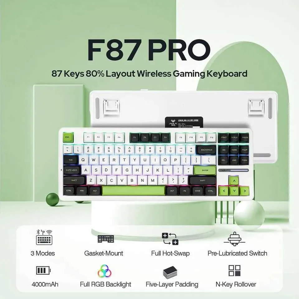 Aula F87 Pro Mekanik Klavye 3 Mod 2.4G/ USB/ TRI MODU Kablosuz Oyun ...