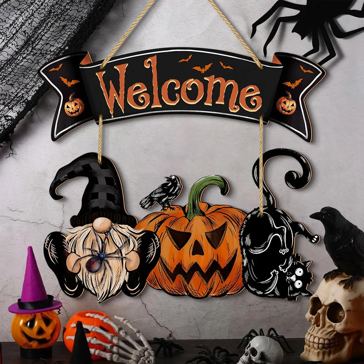 Halloween Welcome Sign Decor: Gnome, Pumpkin, Black... From Xue009, $5. ...