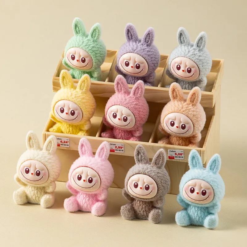 Labubu Mini Figurines: Cute Candy Color Velvet Model Ornaments Trendy ...