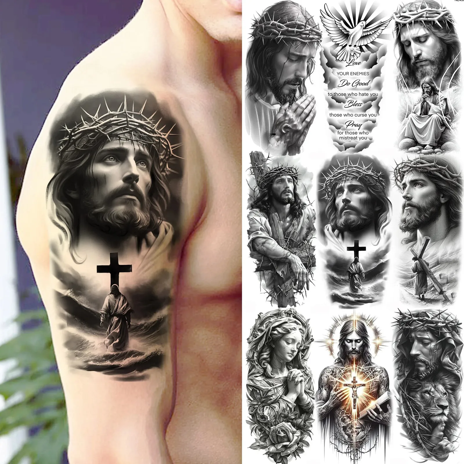 Christian Temporary Tattoos: Holy Jesus & Nun Pray Waterproof Realistic ...