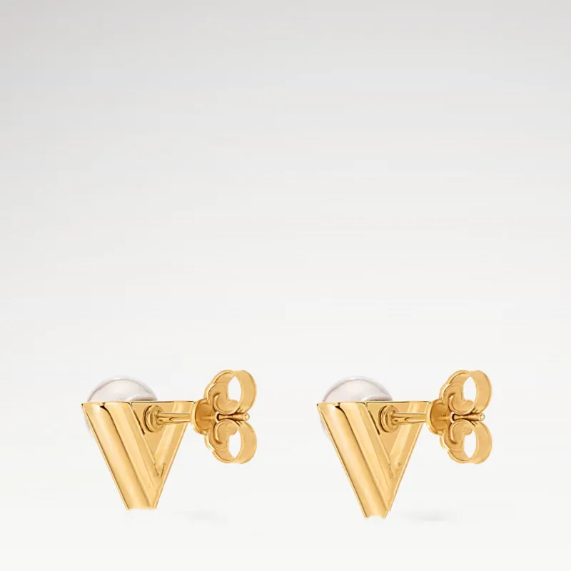 Gold Plated Stud Earrings Gift Box: Simple V Initial Pearl Earrings for ...