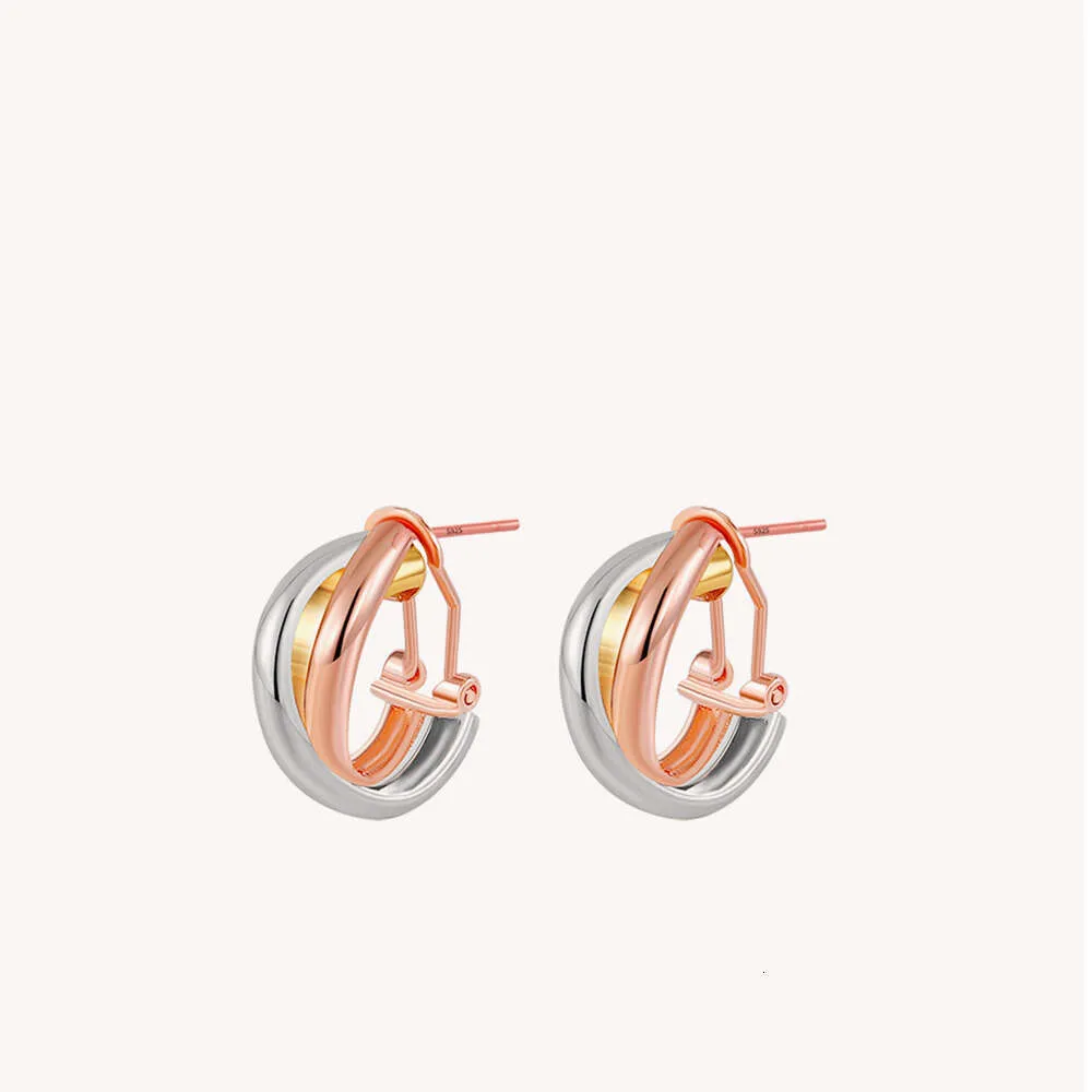 Three-Ring Three-Color Earrings for Women, Light Double-Edged Earrings, 2025 New Model, High-End ...