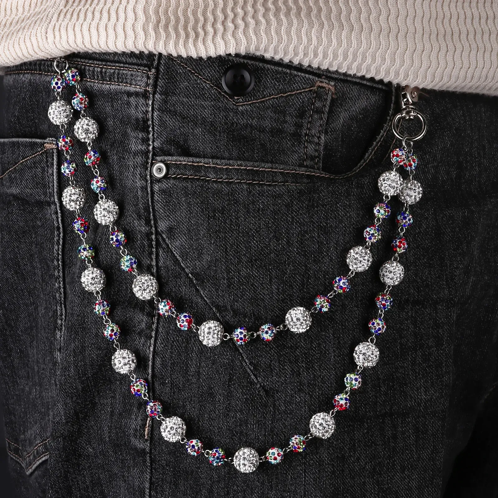 Disco Ball Rhinestone Waist Chain Hip Hop Fashion Jewelry Pendant ...