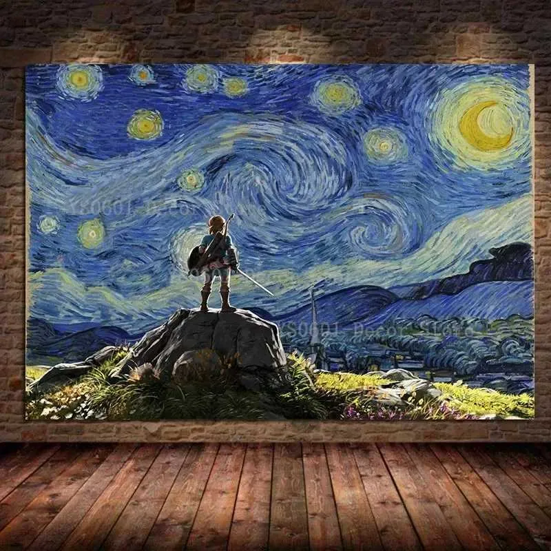 Zelda Van Gogh Starry Night Art Print Japanese Anime Game Canvas ...