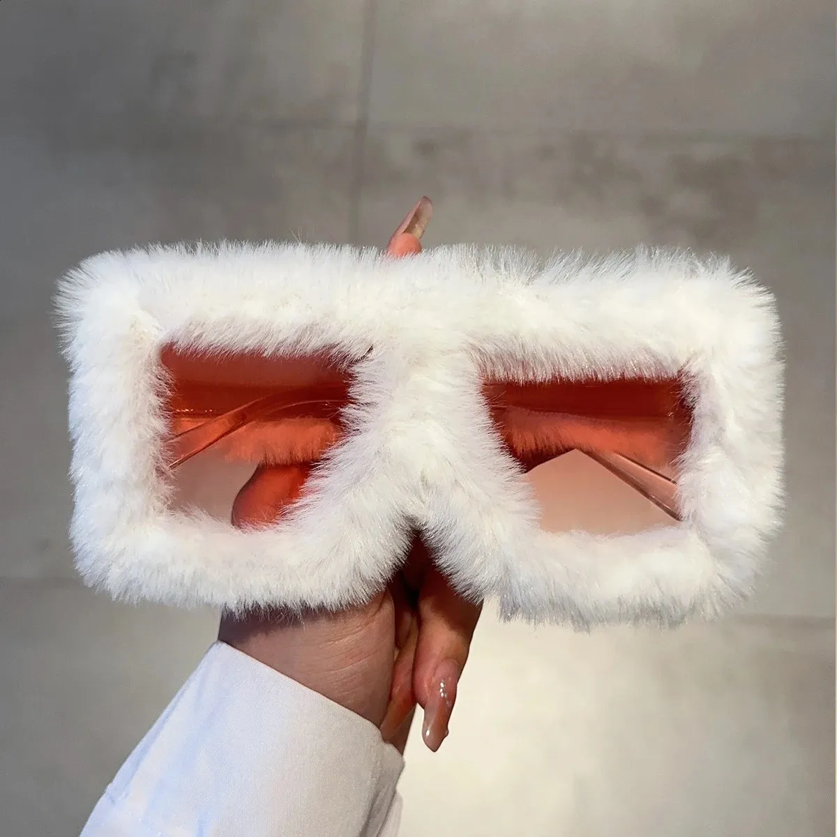 KAMMPT Oversized Square Plush Sunglasses Y2K Fluffy Punk Winter Shades ...