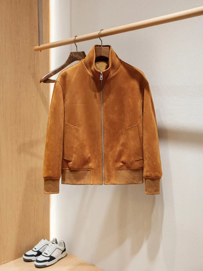Men's Suede Jacket, Italian Old Money Style, Spring Casual Lapel Jacket ...