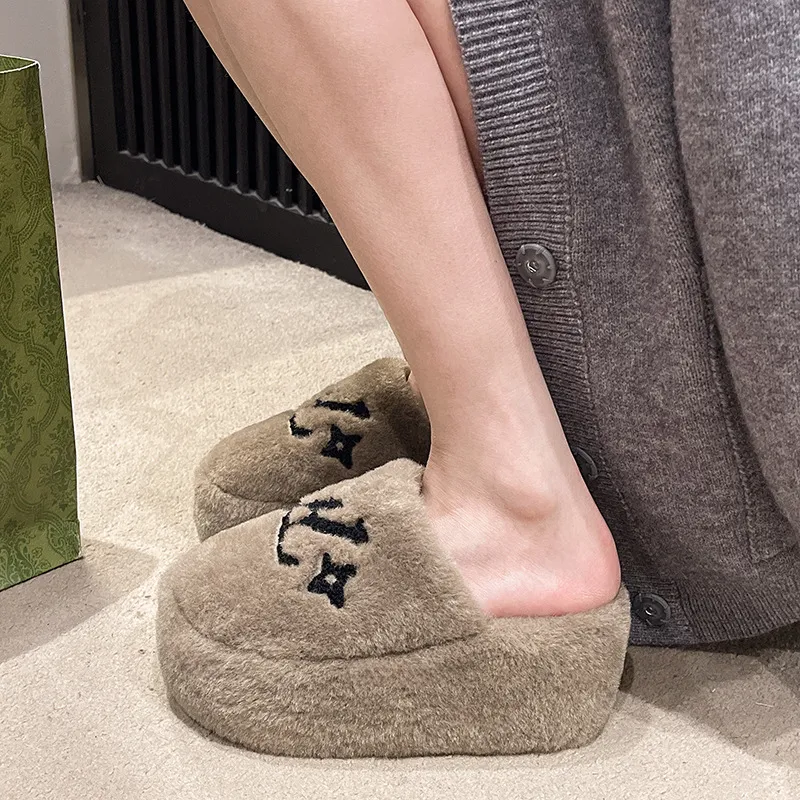 IZSD Womens Faux Fur Mules Slip Resistant Closed Toe Wedge Slippers For ...