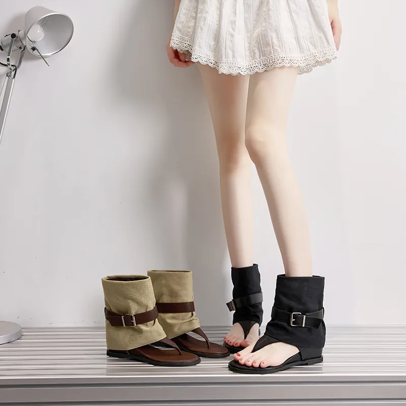Hidden Wedge Heel Women's Open Toe Ankle Boots with Buckle and Hook ...