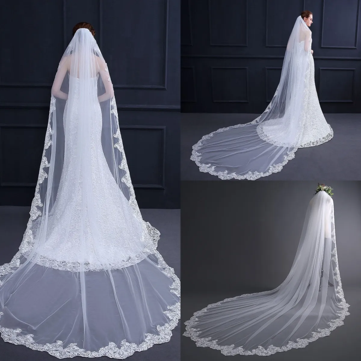 Simple Bridal Veils One Layer Lace Applique Edge,... From Customtailor ...